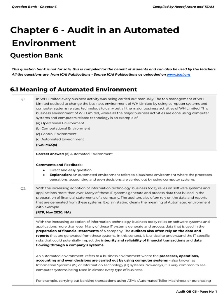 C6 Audit Question Bank | PDF | Audit | Internal Control