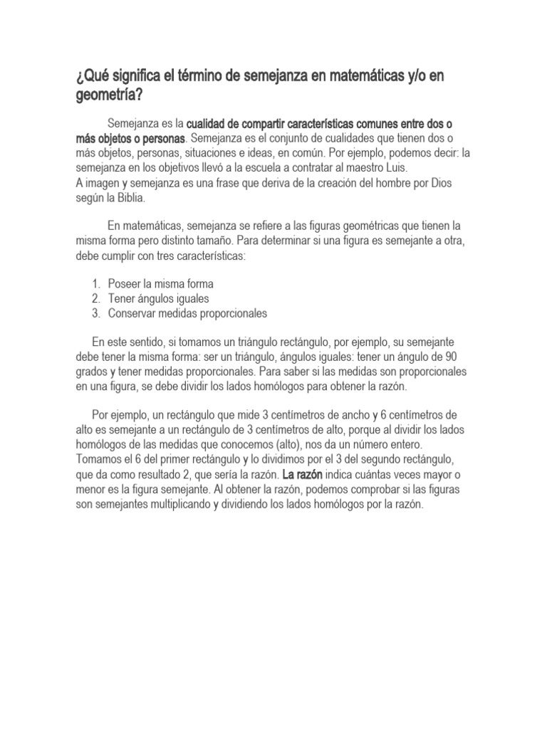 1 Qué Significa El Término de Semejanza en Matemáticas y | PDF ...