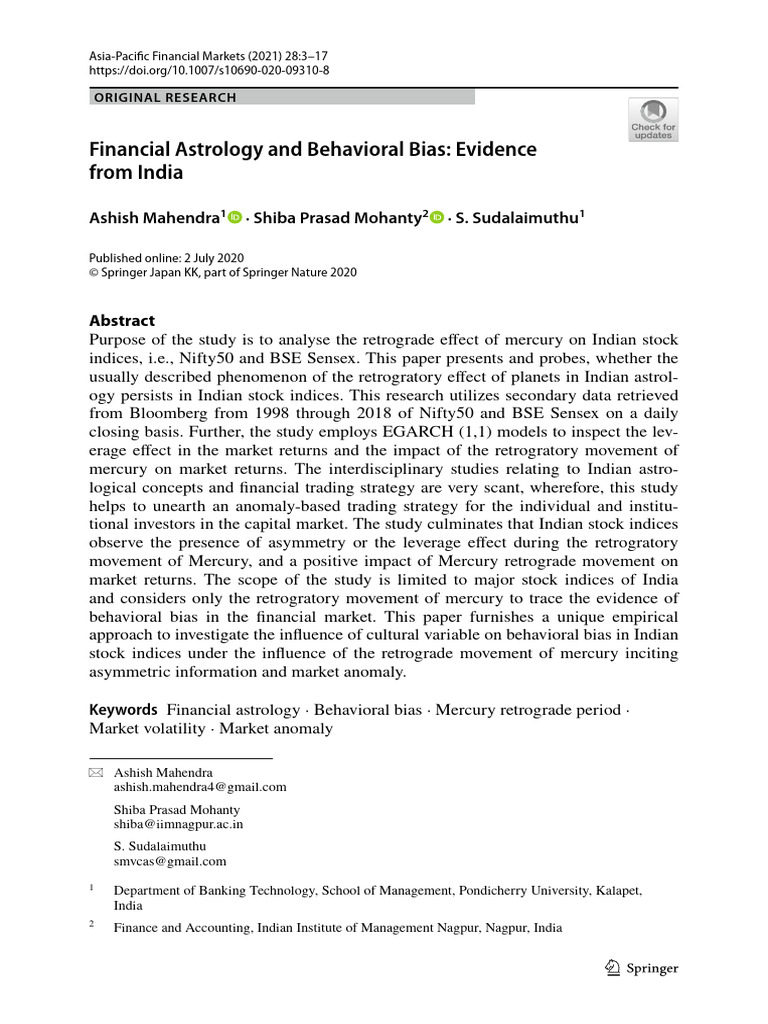 Financial Astrology and Behaviour Bias | PDF | Financial Markets | Mercury (Planet)
