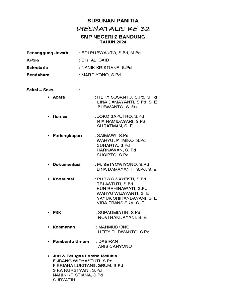 Susunan Panitia Dies | PDF
