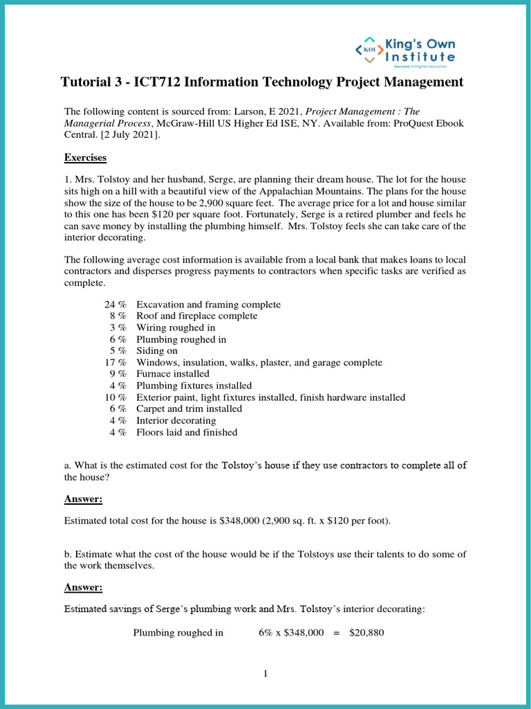 ICT712 - Tutorial 3 Answers | PDF