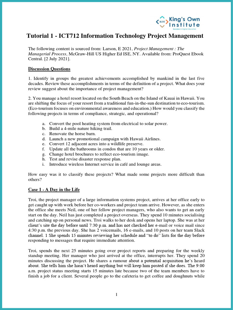 ICT712 - Tutorial 1 | PDF | Return On Investment