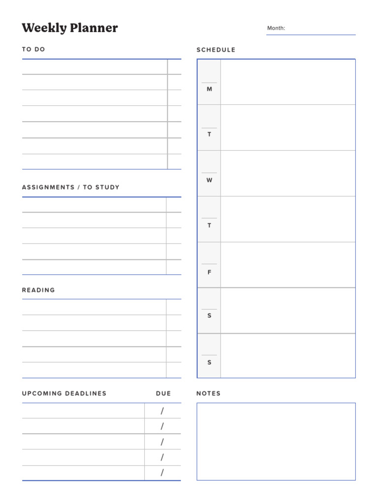 Weekly Study Planner Template | PDF