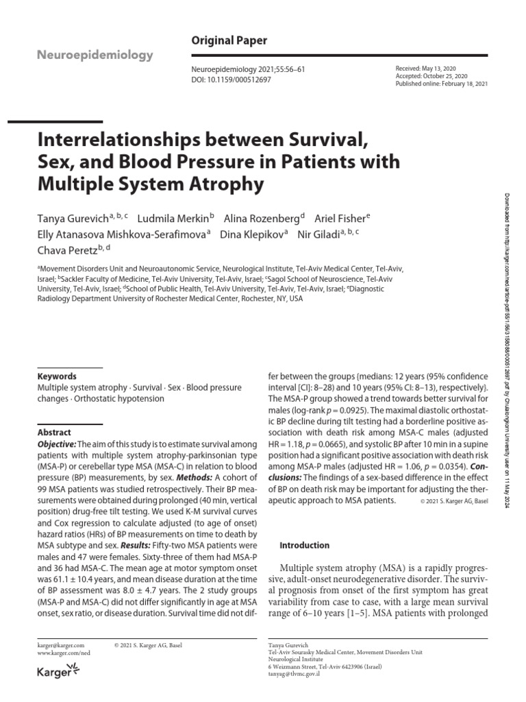 Interrelationships Between Survival, Sex, and Blood Pressure in Patients With Multiple System ...