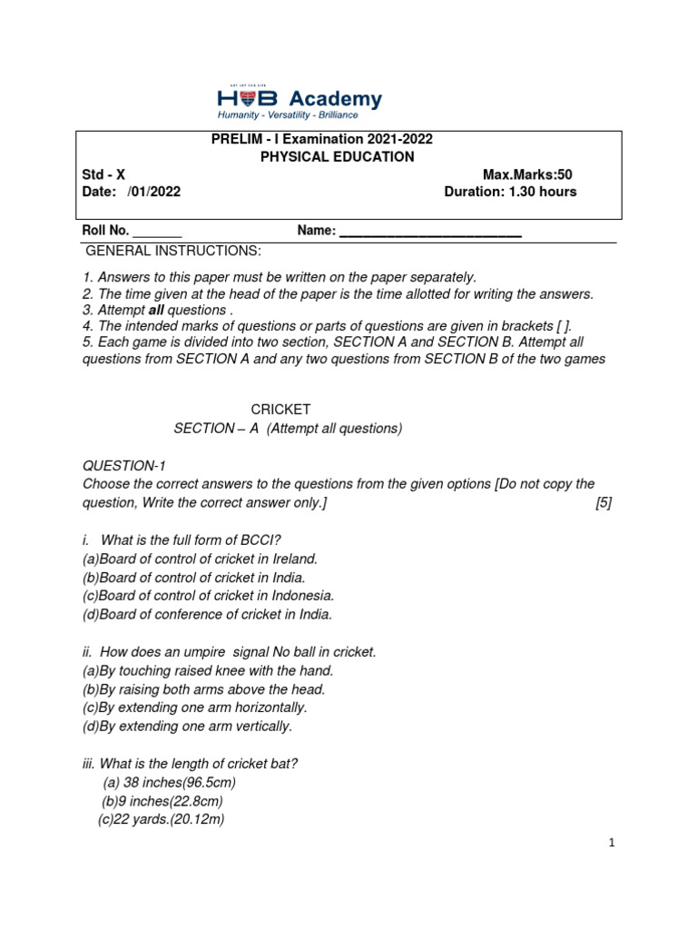 HVB Physical Ed Prelim | PDF | Sports Rules And Regulations | Summer Sports