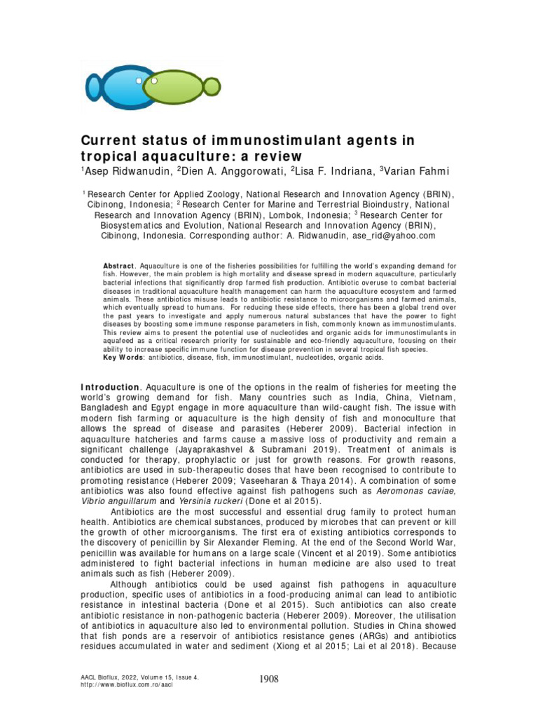 Current Status of Immunostimulant Agents in Tropical Aquaculture - A ...
