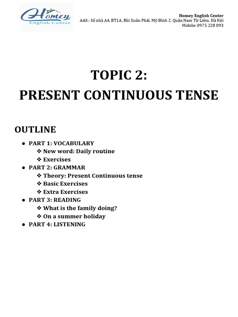 TOPIC 2 - Present Continuous | PDF