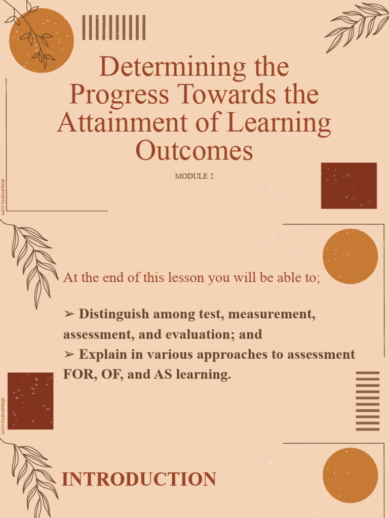 Determining the Progress Towards the Attainment of Learning Outcomes ...