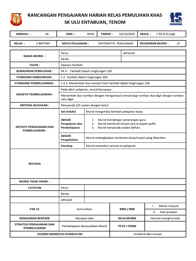 Contoh RPH Pemulihan | PDF