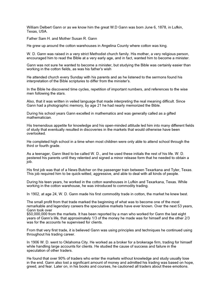 William Delbert Gann or As We Know Him The Great W | PDF | Option ...