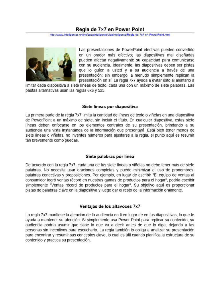 Regla 7x7 para Diapositivas Efectivas | PDF | Microsoft PowerPoint