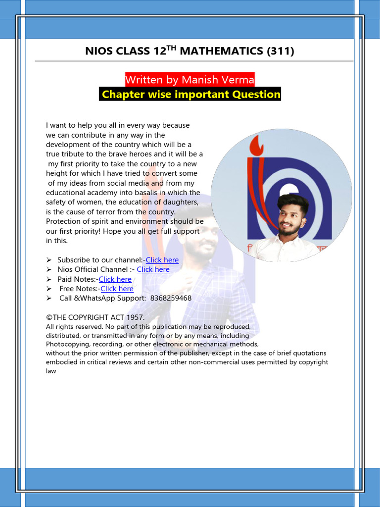 Mathematics Class 12th | PDF | Matrix (Mathematics) | Sphere