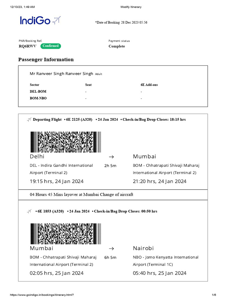 At Ranveer Singh Del Nbo 24 Jan | PDF | Travel Visa | Airport