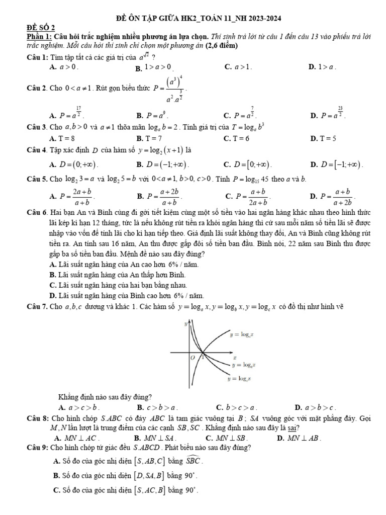 ĐỀ 2 ÔN TẬP GIỮA HK2 - TOAN 11 - 23-24 | PDF