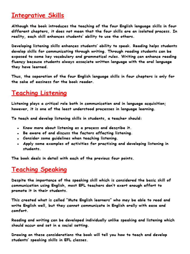 Teaching the Four English Skills | PDF | English As A Second Or Foreign ...