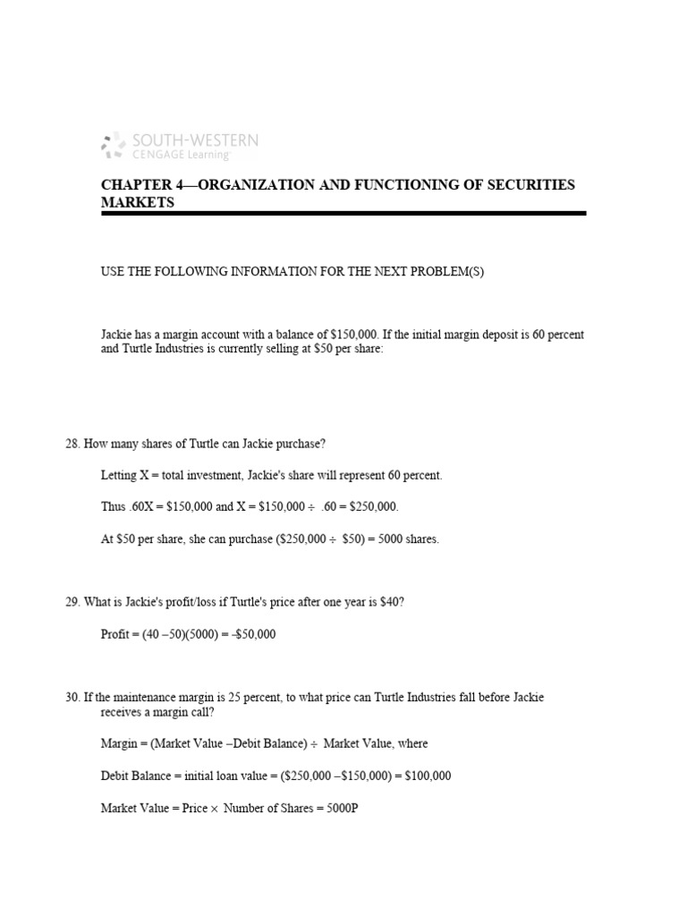 Chap 4 Problems | PDF | Stocks | Margin (Finance)
