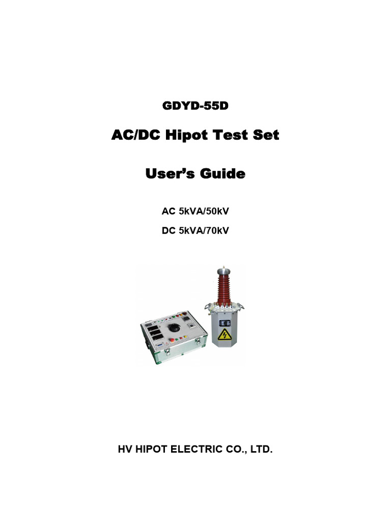 GDYD-55D Hipot Test Set Guide | PDF | Voltage | Transformer