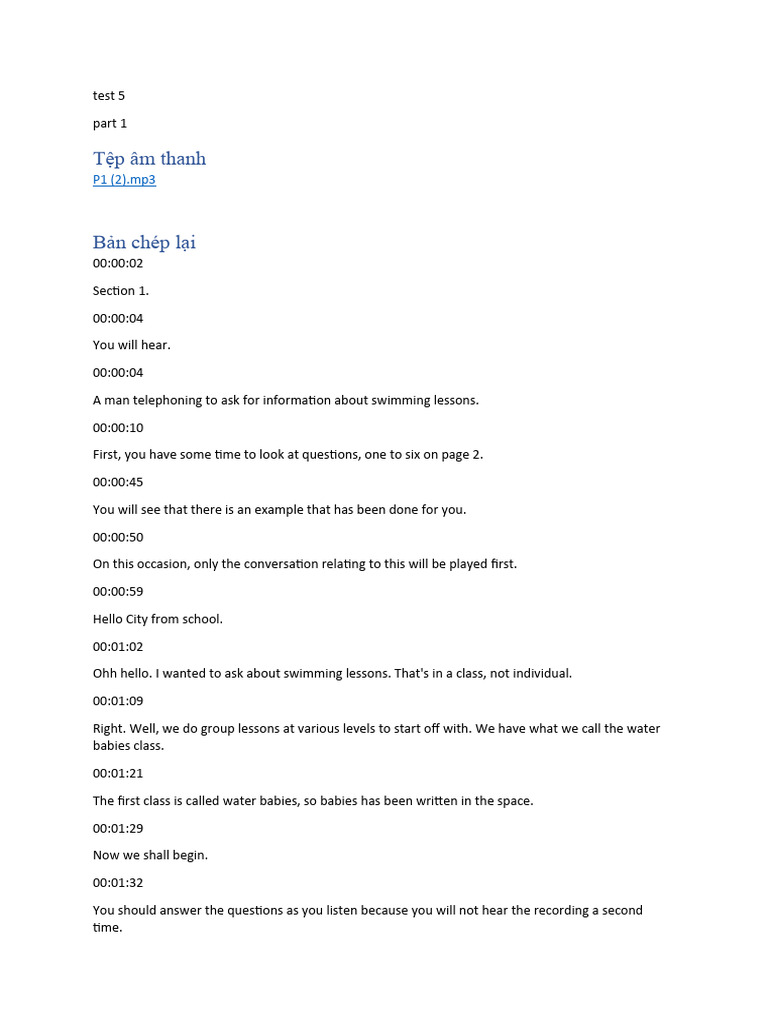 Test 5 Vol 5 Script Ielts | PDF | Swimming