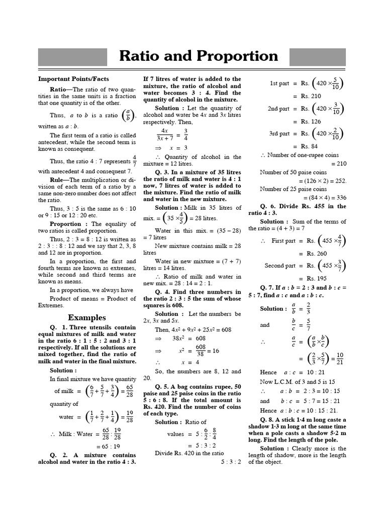 Understanding Ratios and Proportions | PDF | Ratio | Mixture