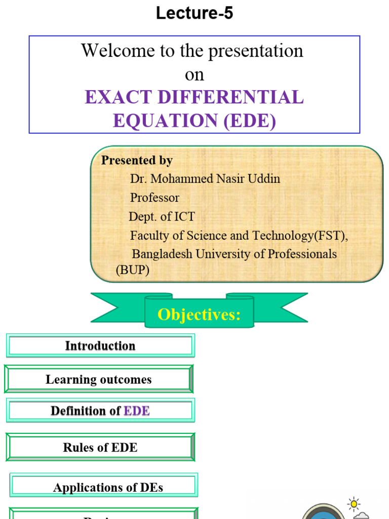 L - 5: Exact Differential Equation | PDF | Equations | Applied Mathematics