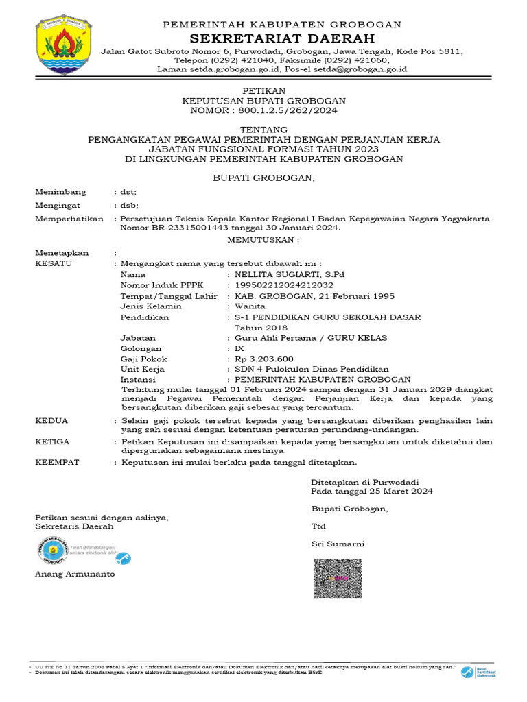 SK PPPK Nellita Sugiarti | PDF