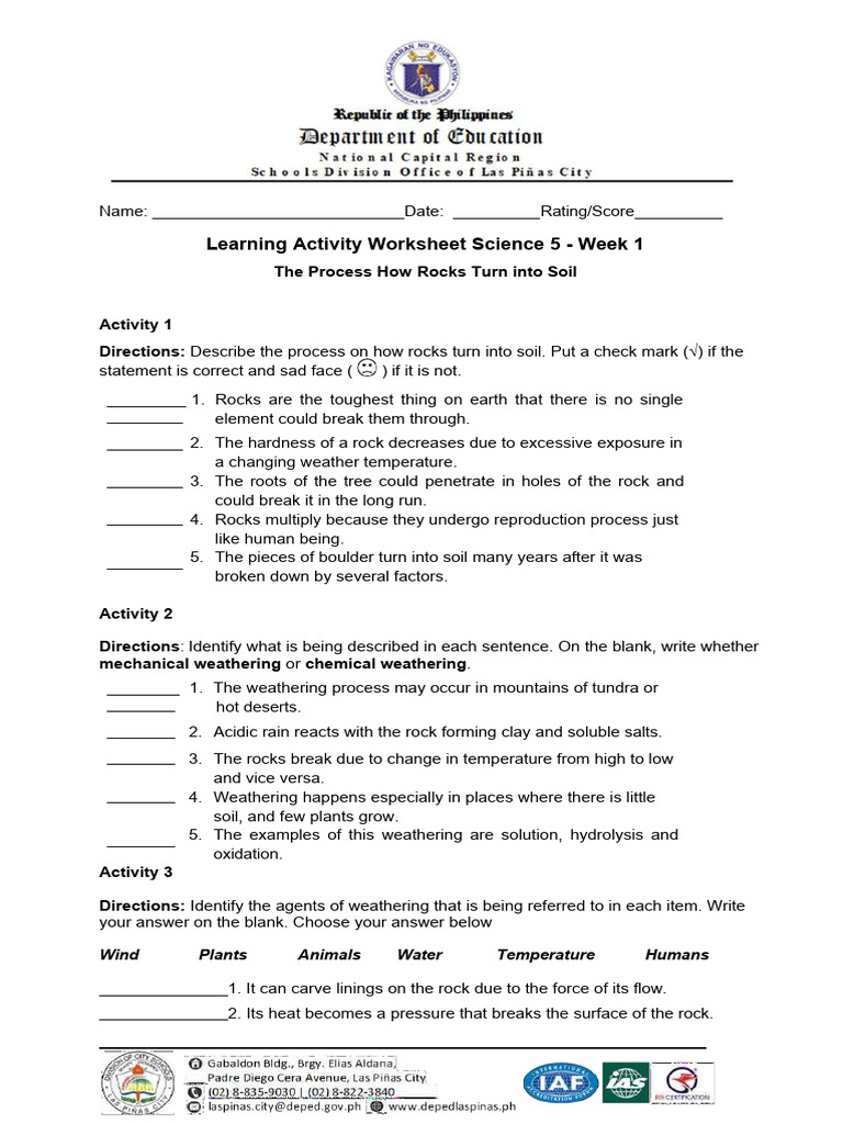 Q4-LAW 1-Science5-Week 1-2 | PDF | Soil | Weathering