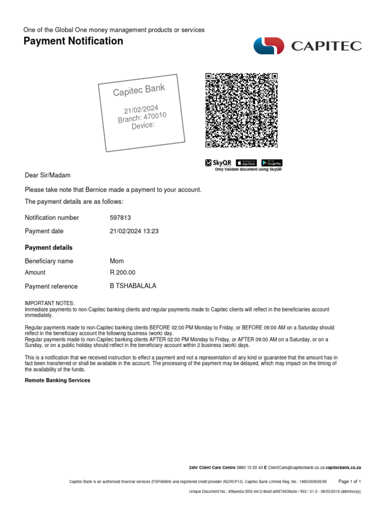 Payment Notification | Download Free PDF | Money | Financial Services