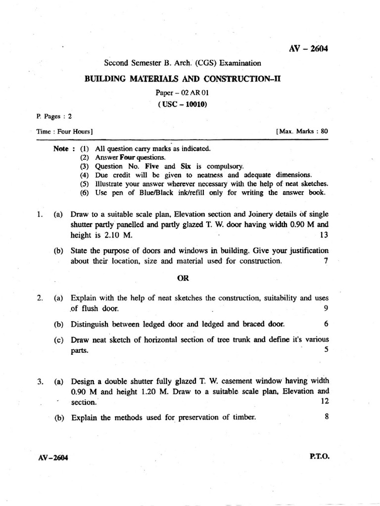 Building Materials and Construction Exam Guide | PDF | Window | Door