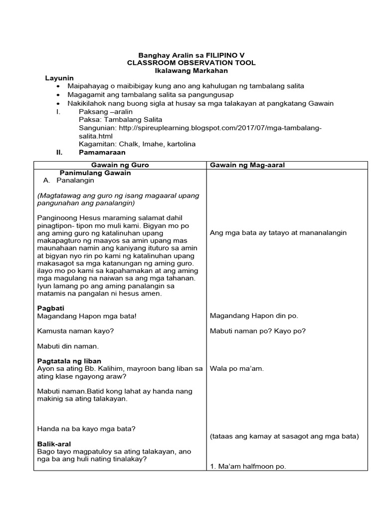 Detailed Lesson Plan in FILIPINO V | PDF