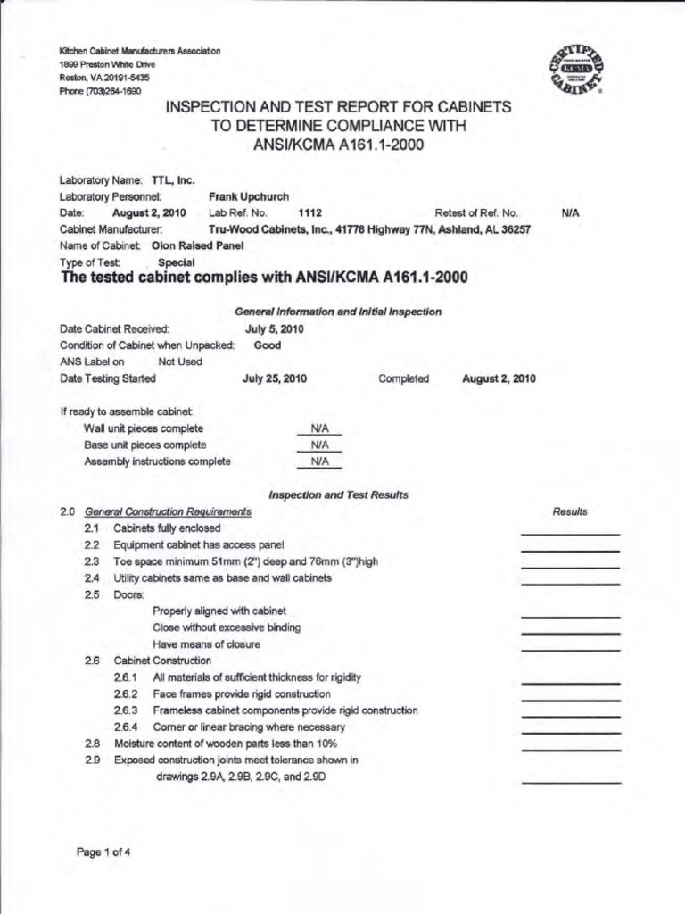 Olon Raised Panel Door KCMA Approval RESIZED | PDF | Building Engineering