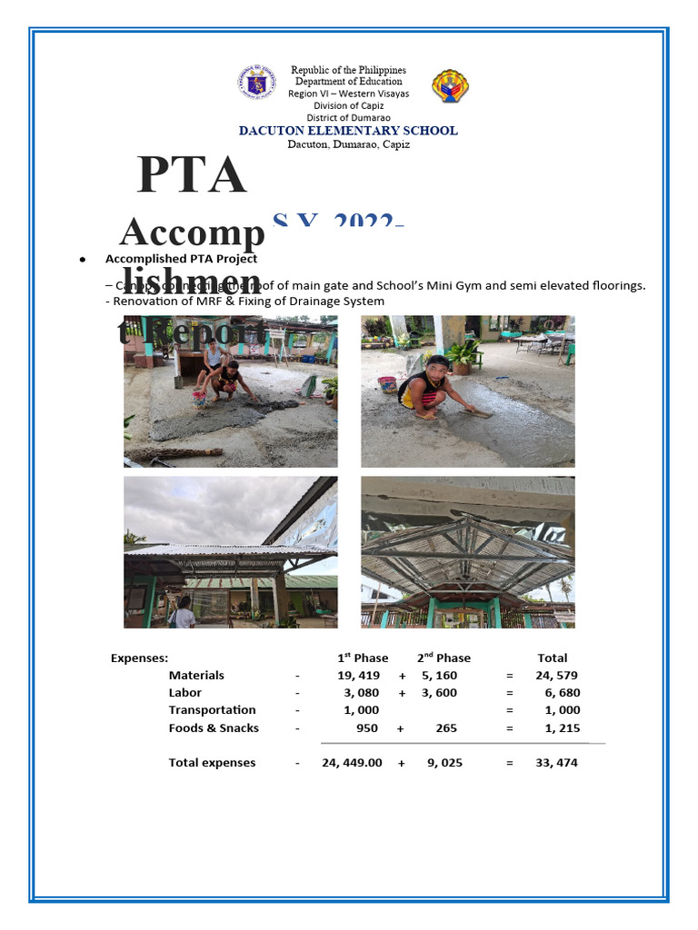 PTA Accomplishment report | PDF