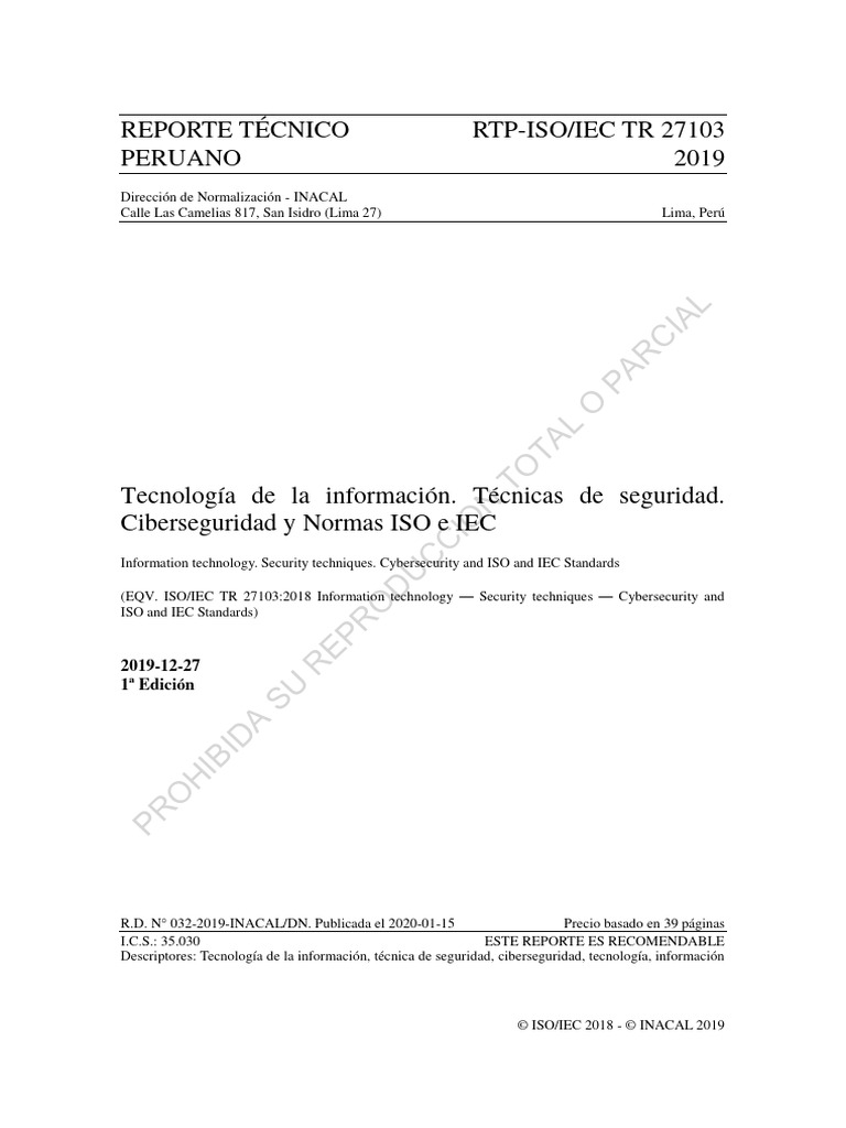 NTP ISO IEC TR 27103 2018 Information Technology - Security Techniques - Cybersecurity and ISO ...