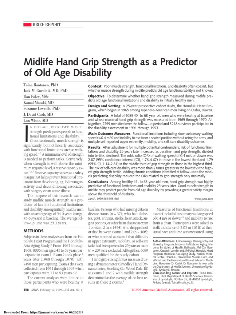 Midlife Grip Strength Predicts Disability | PDF | Chronic Condition ...