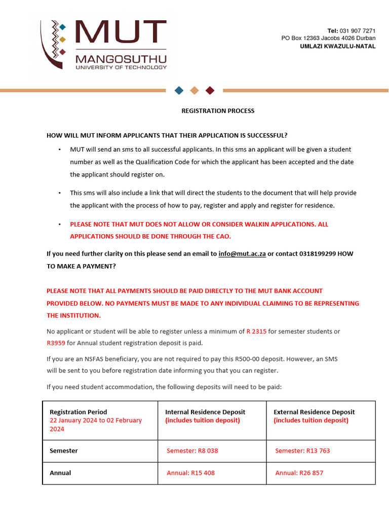 MUT Student Registration Guide | PDF