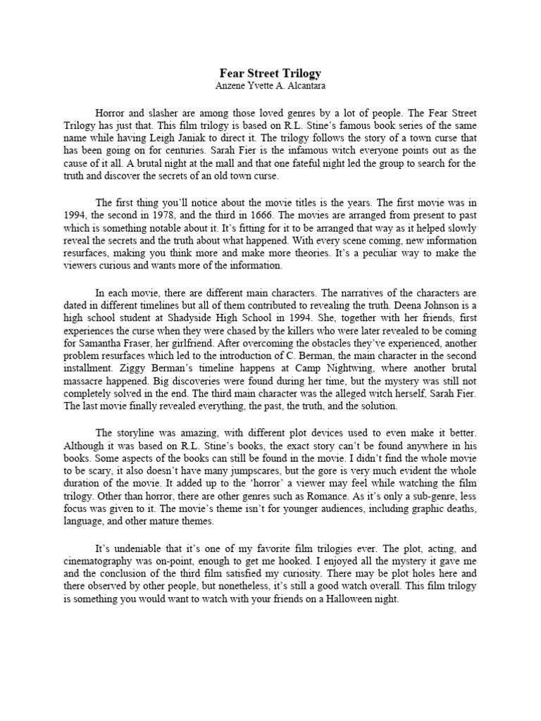 Fear Street Trilogy: A Horror Review | PDF | Mystery, Thriller & Crime ...