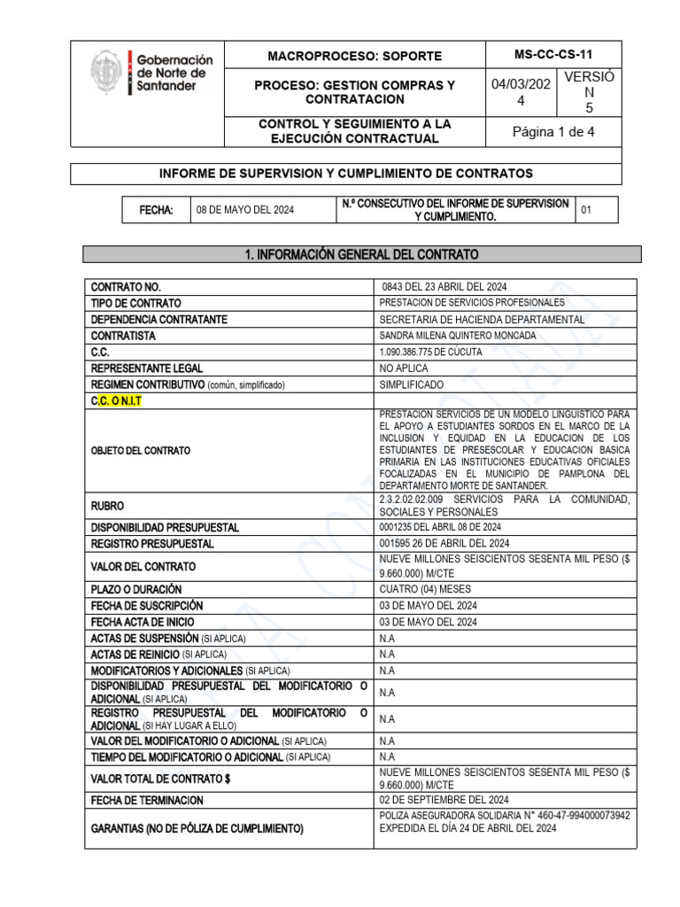 Informe de Supervision y Cumplimiento de Contratos | PDF