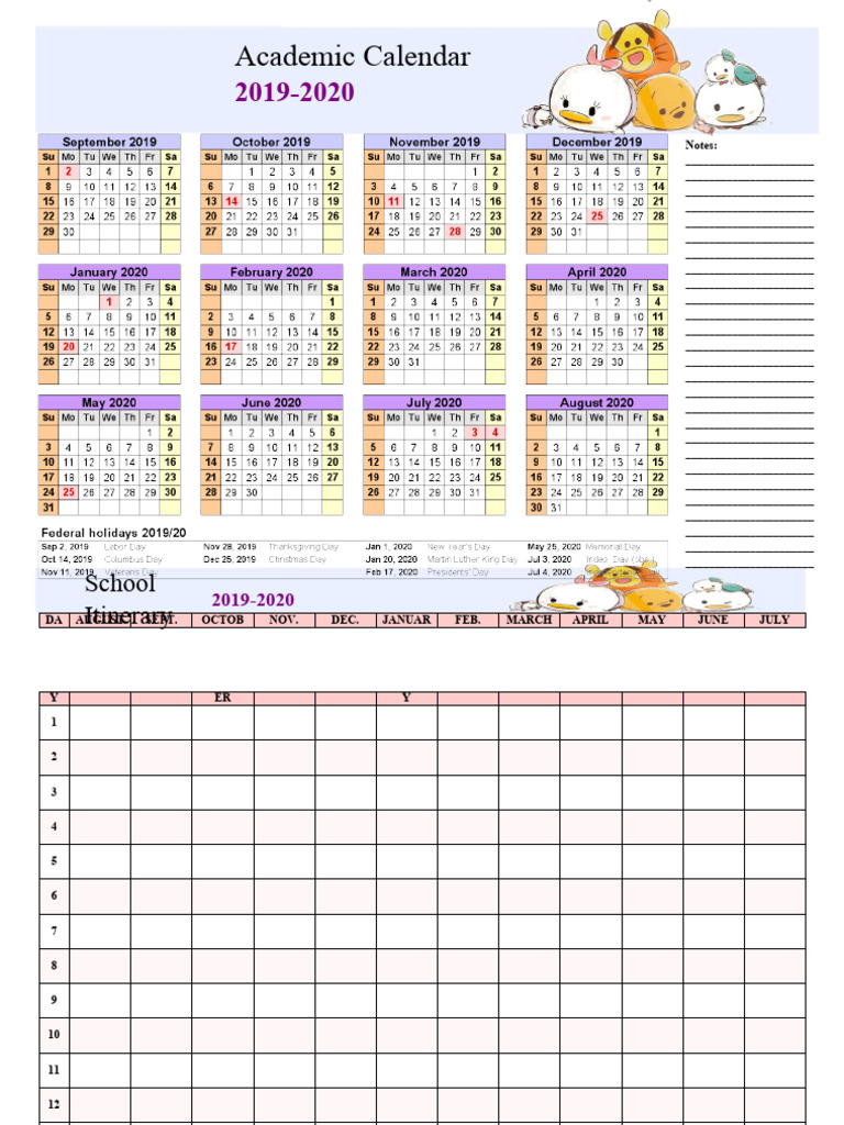 2019-2020 Academic Calendar Overview | PDF