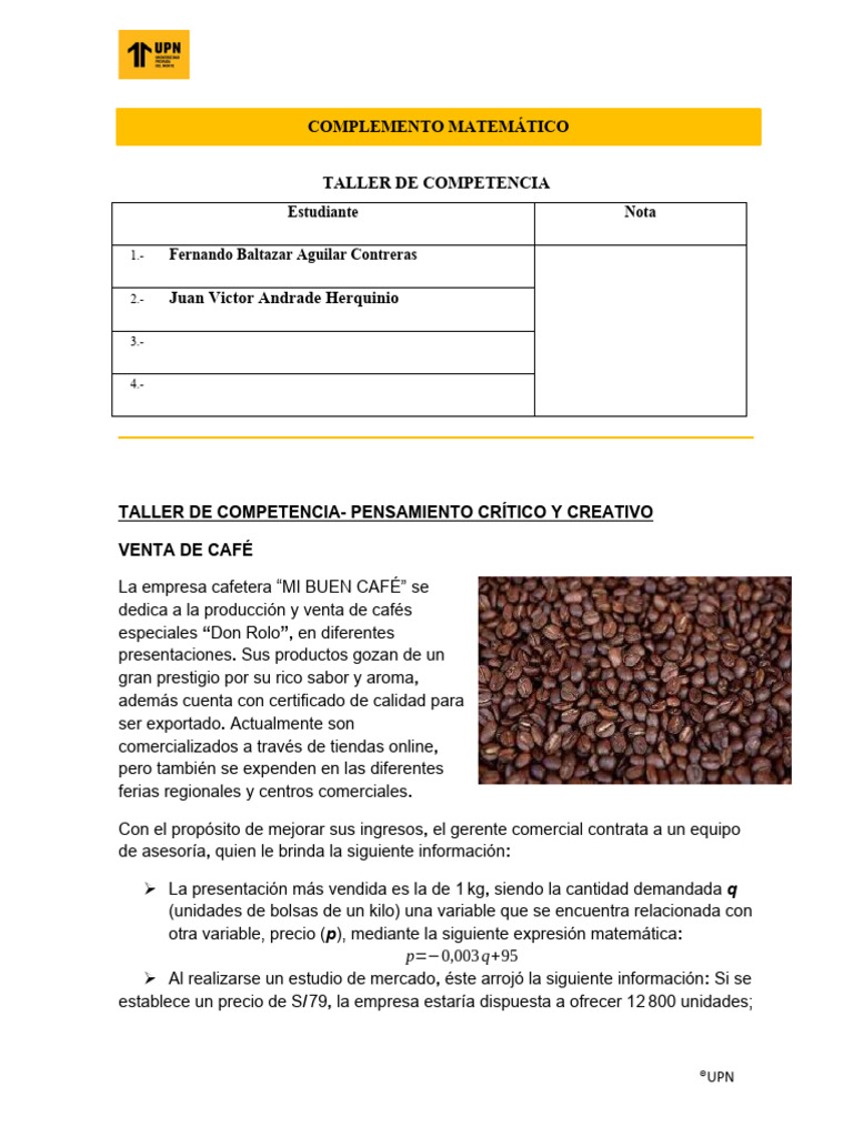 Ef - Tarea - Complementos de Matemática-Grupo 01 | PDF | Oferta (economía) | Precios
