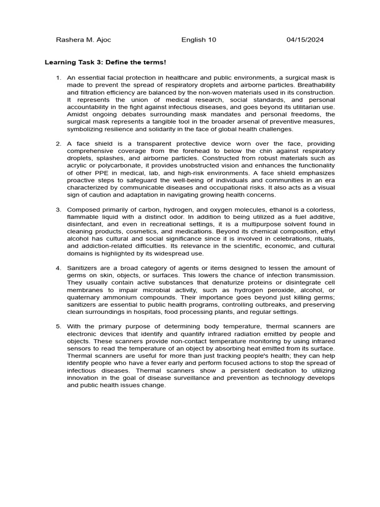 Ajoc - English 10 - Q4M4 | PDF | Disinfectant | Infrared