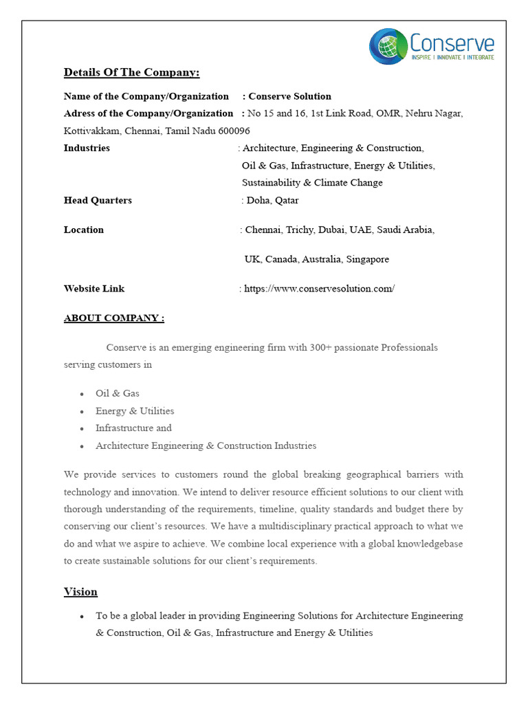 S.Priya Dharshini - Company Details | PDF