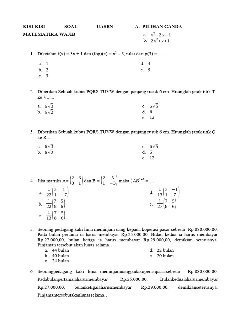 Kisi2 Uasbn MTK Wajib 2024 | PDF | Metode & Bahan Ajar