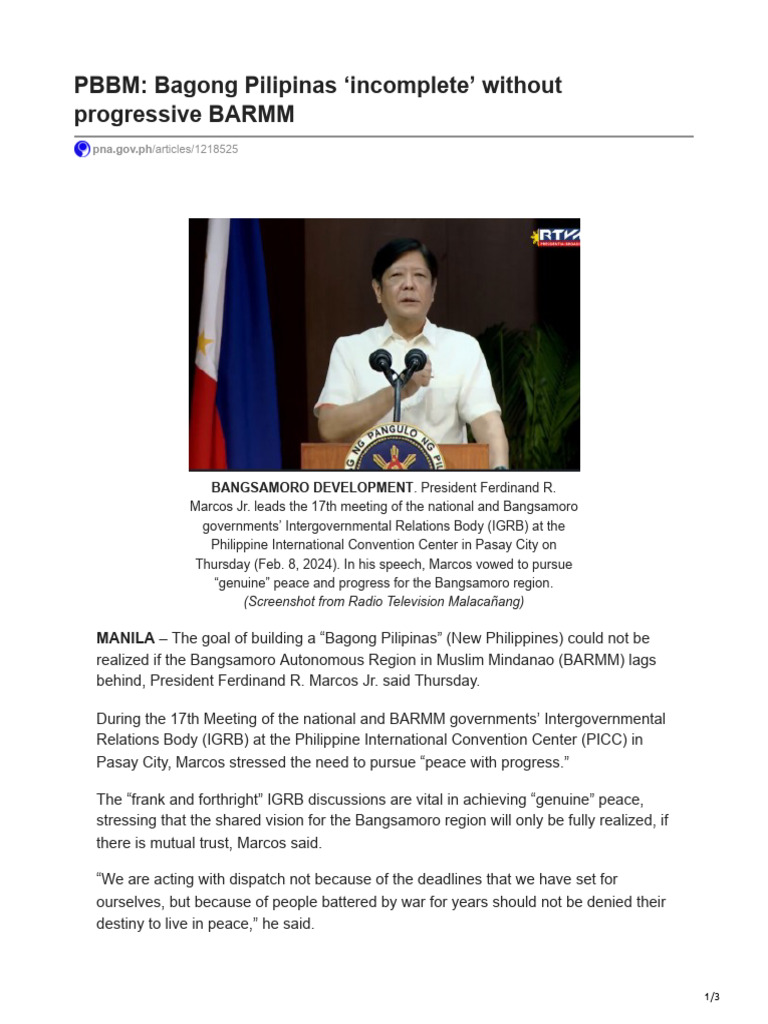 Pna - gov.ph-PBBM Bagong Pilipinas Incomplete Without Progressive BARMM ...
