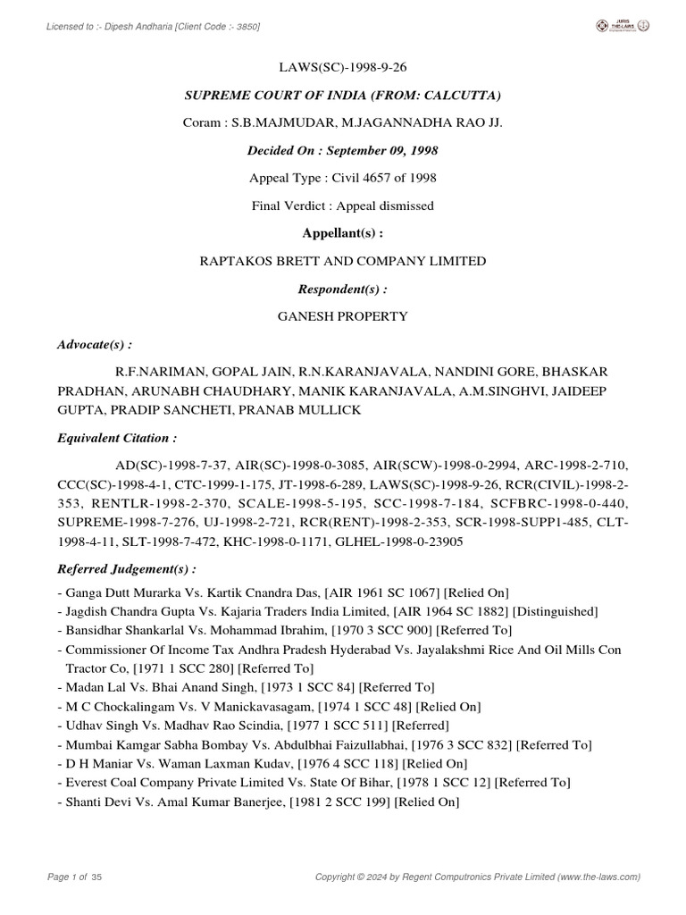 RAPTAKOS BRETT AND COMPANY LIMITED vs. Ganesh Property | Download Free ...