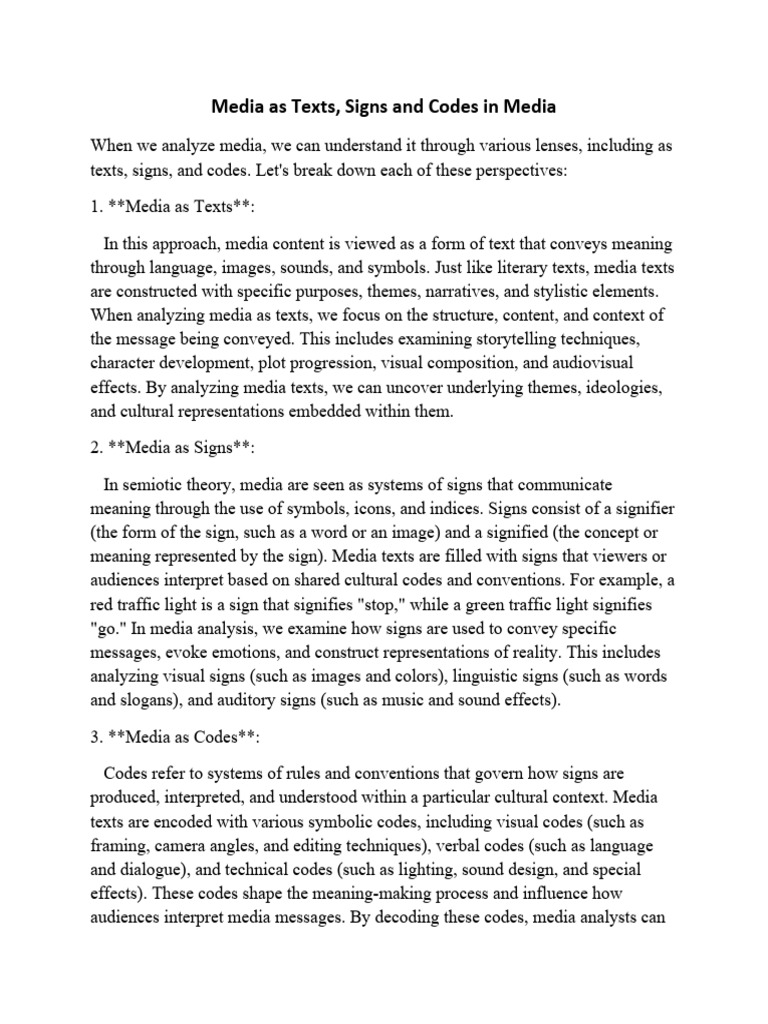 Media As Texts, Signs and Codes in Media | Download Free PDF | Code ...