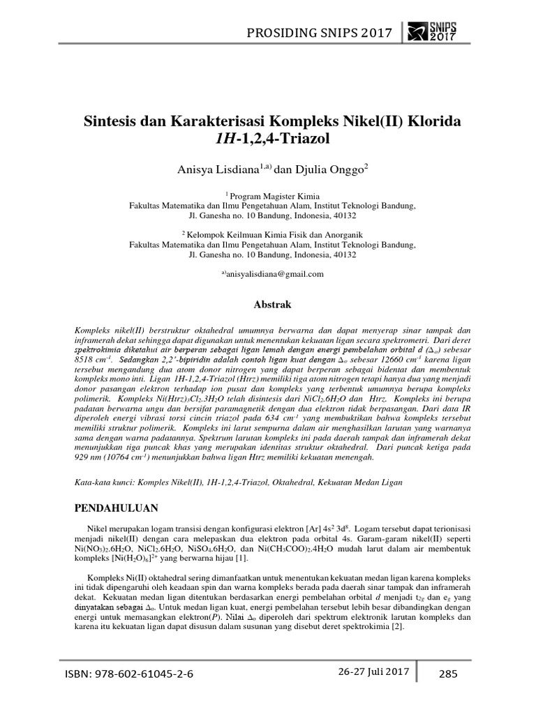 Sintesis Kompleks Nikel(II) dengan Htrz | PDF