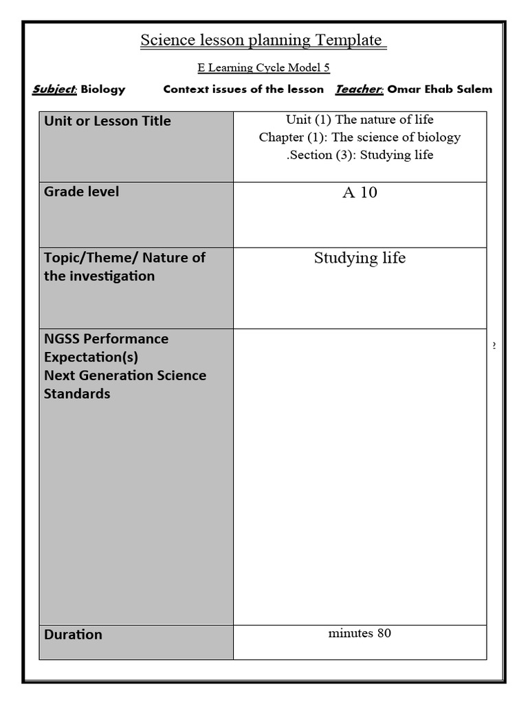 Biology Lesson Plan: 5E Model | PDF | Life | Reproduction