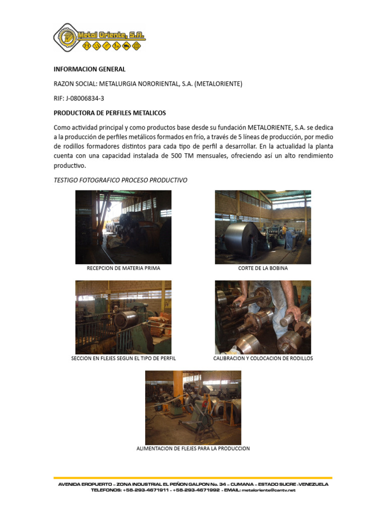 Presentacion Metaloriente | PDF | Procesos de negocio | Sector secundario de la economía