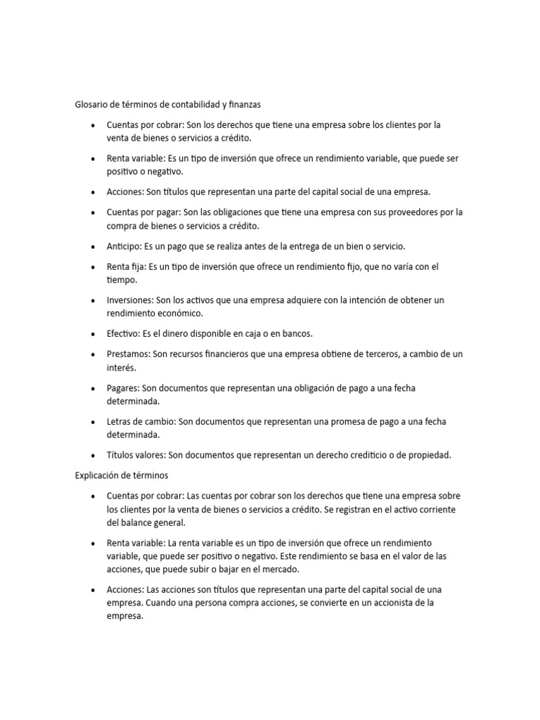 Glosario de Términos de Contabilidad y Finanzas | PDF | Compartir ...