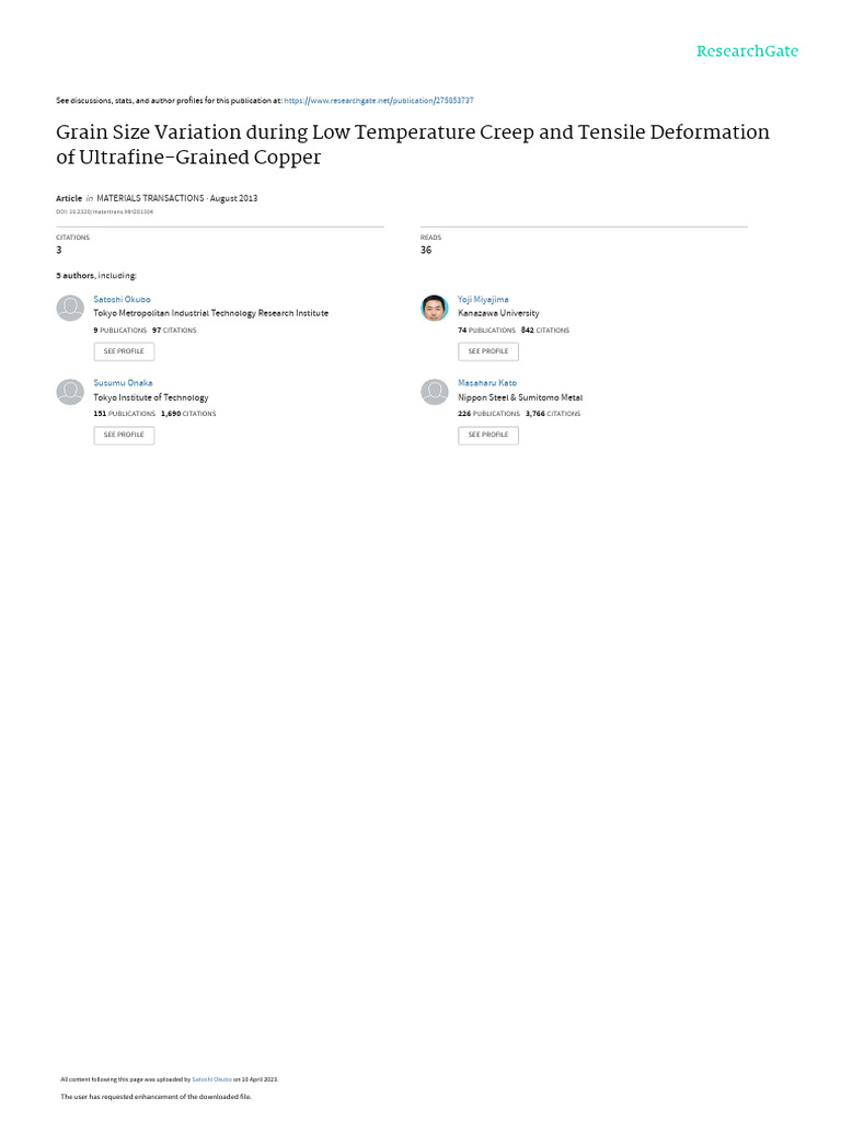 Grain Size Variation During Low Temperature Creep | PDF | Creep ...