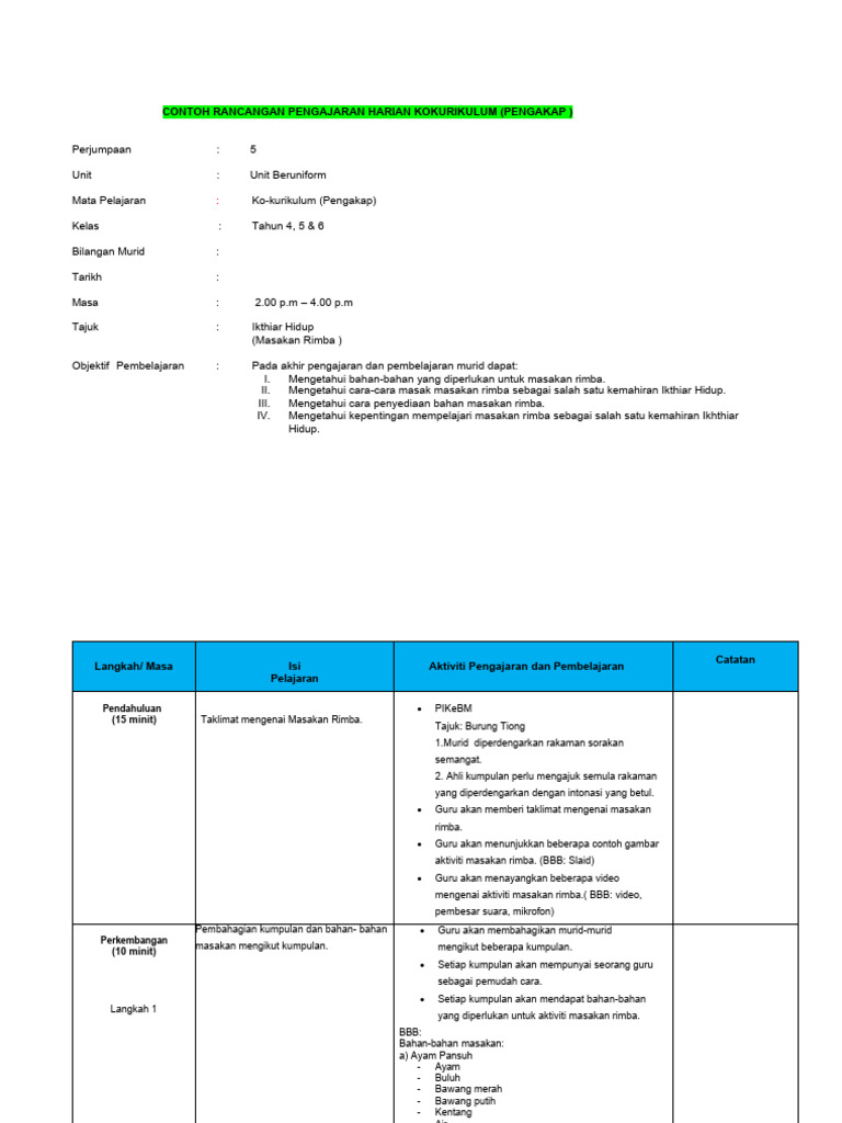 Contoh RPH Koko | PDF